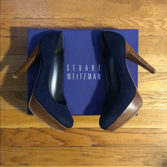 Stuart Weitzman | Shoes | Stuart Weitzman Blue Suede Platform Heels ...